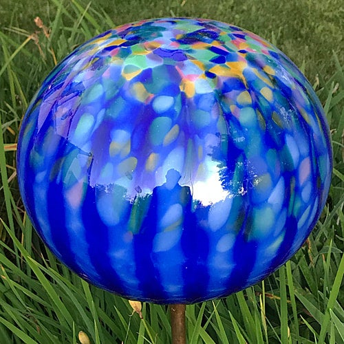 Sigwarth Glass Garden Globe Sculptures Cobalt Multi-Top Jewel Mix ...